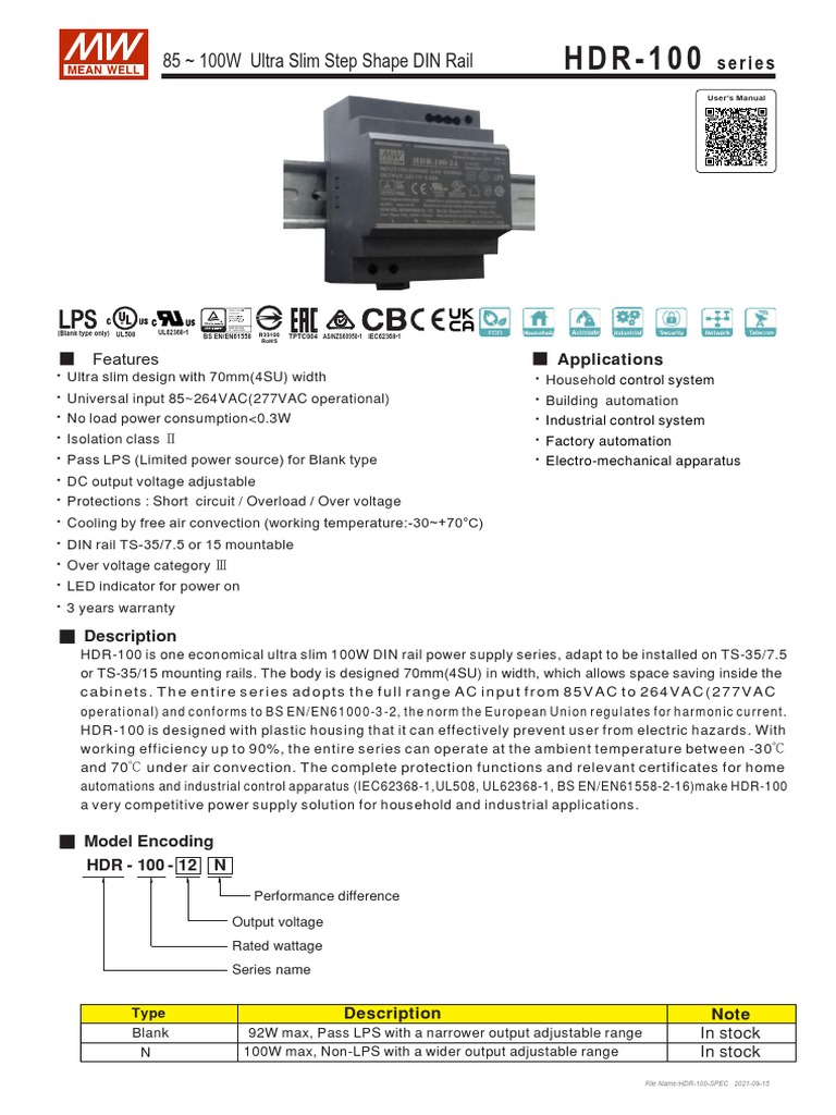 85 100 Ultra Slim Step Shape W DIN Rail: Features Applications | PDF ...