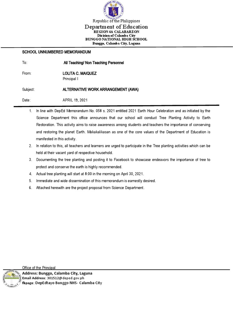 School Memo Tree Planting | PDF