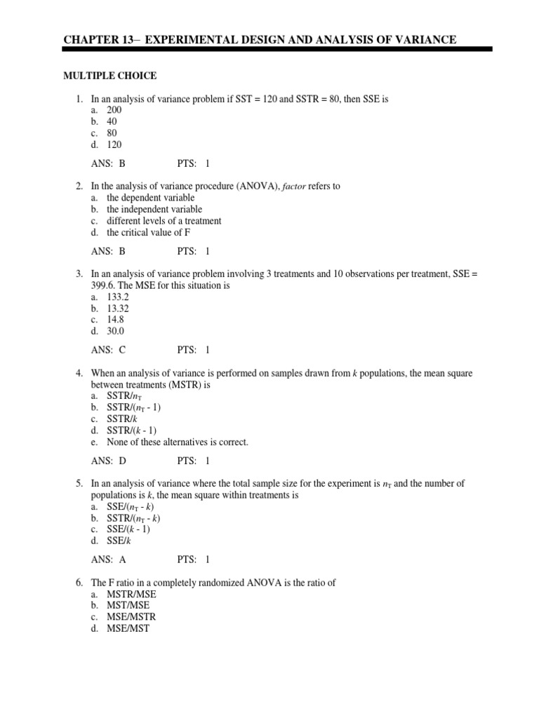 Chapter 13 Experimental Design and Analysis of Variance PDF | PDF | Analysis Of Variance ...