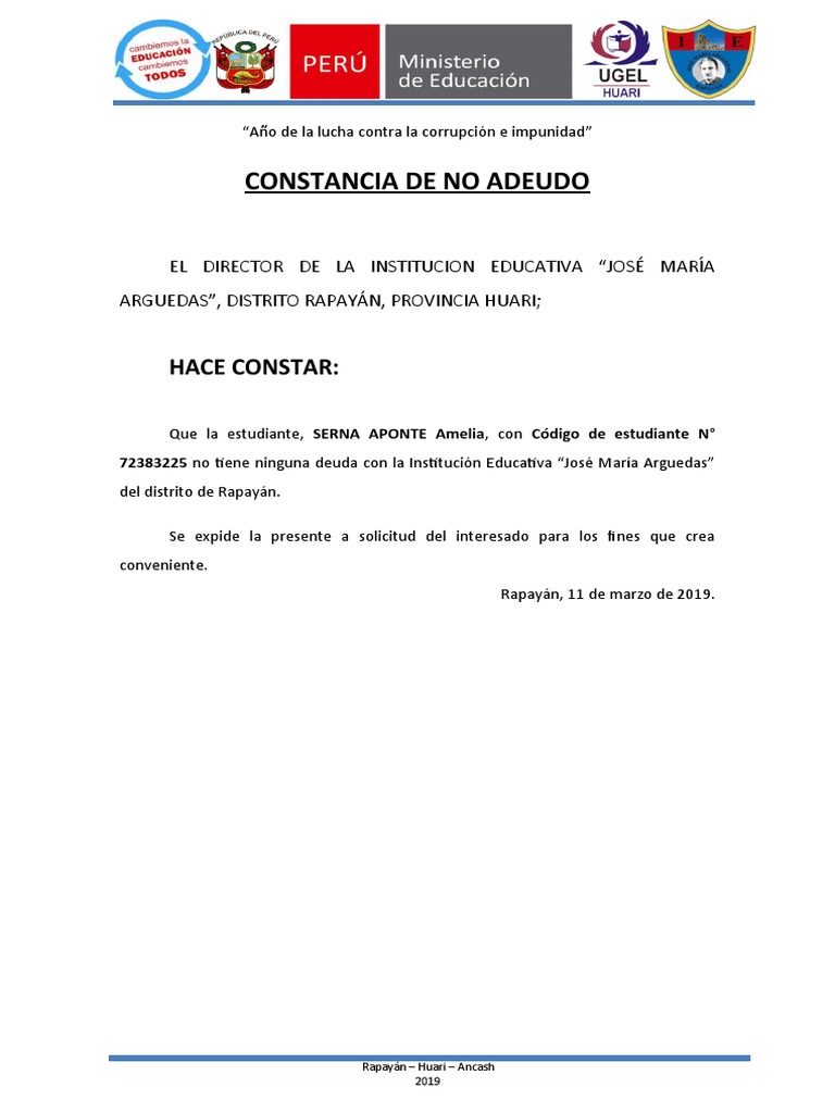 Constancia de No Adeudo | PDF