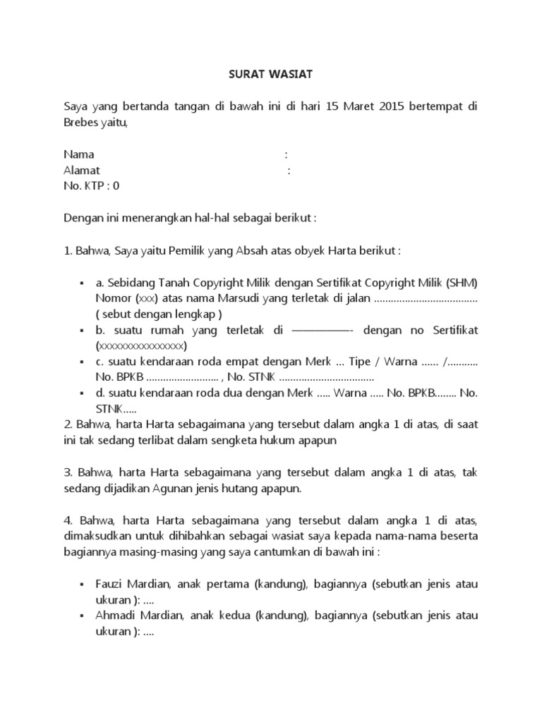 Draft Surat Wasiat | PDF