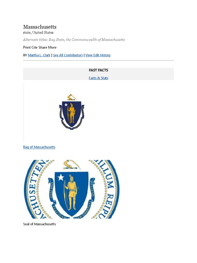 Massachusetts: Alternate Titles: Bay State, The Commonwealth of ...