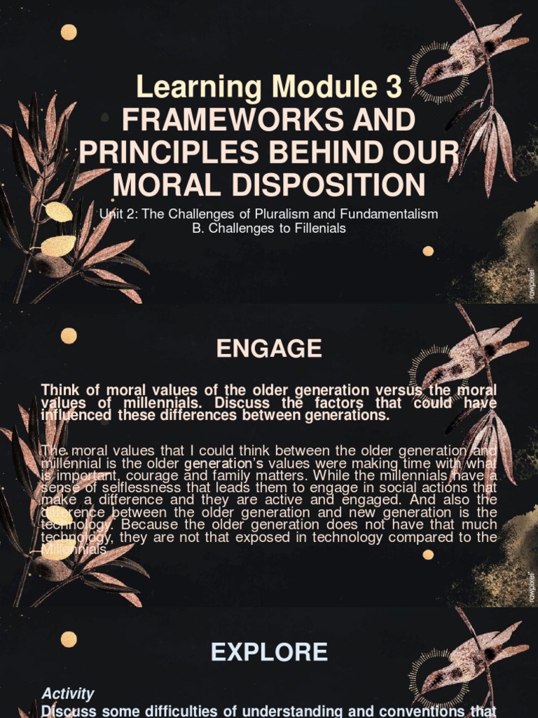 Learning Module 3: Frameworks and Principles Behind Our Moral Disposition | PDF | Millennials ...