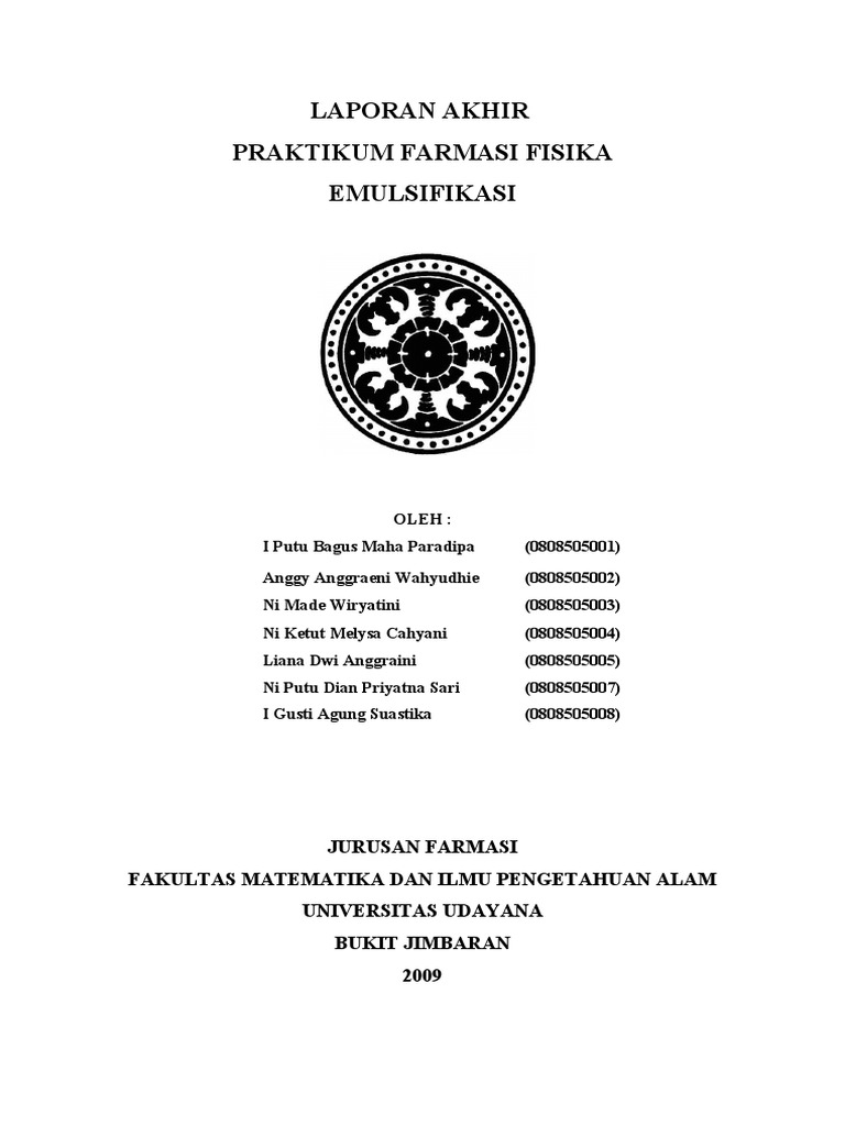 Laporan Akhir Praktikum Farmasi Fisika Emulsifikasi | PDF