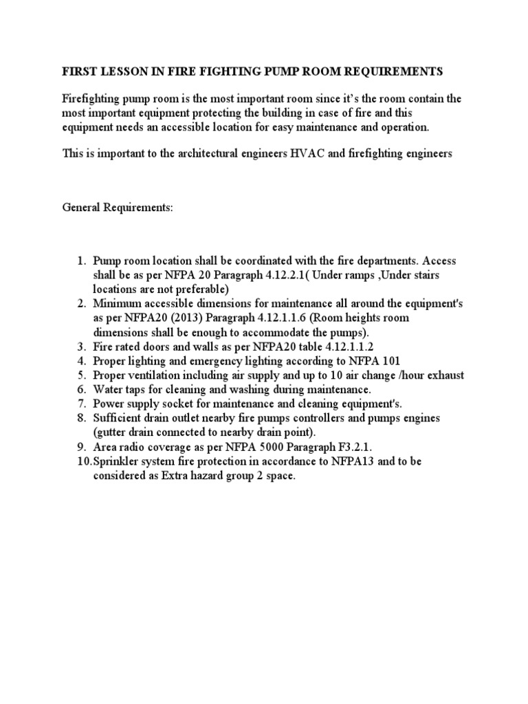 Fire Fighting Pump Room Requirements | PDF | Technology & Engineering