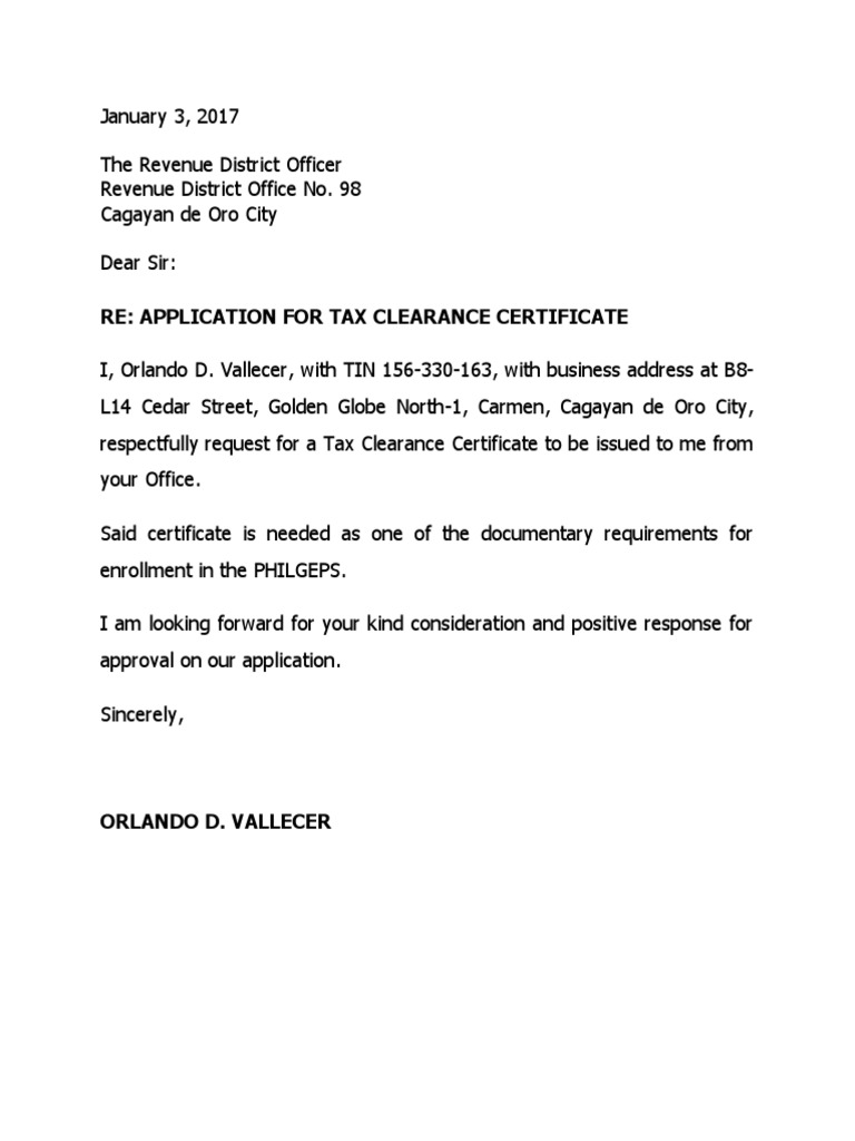 Tax Clearance Request for PHILGEPS | PDF | Business | Finance & Money Management