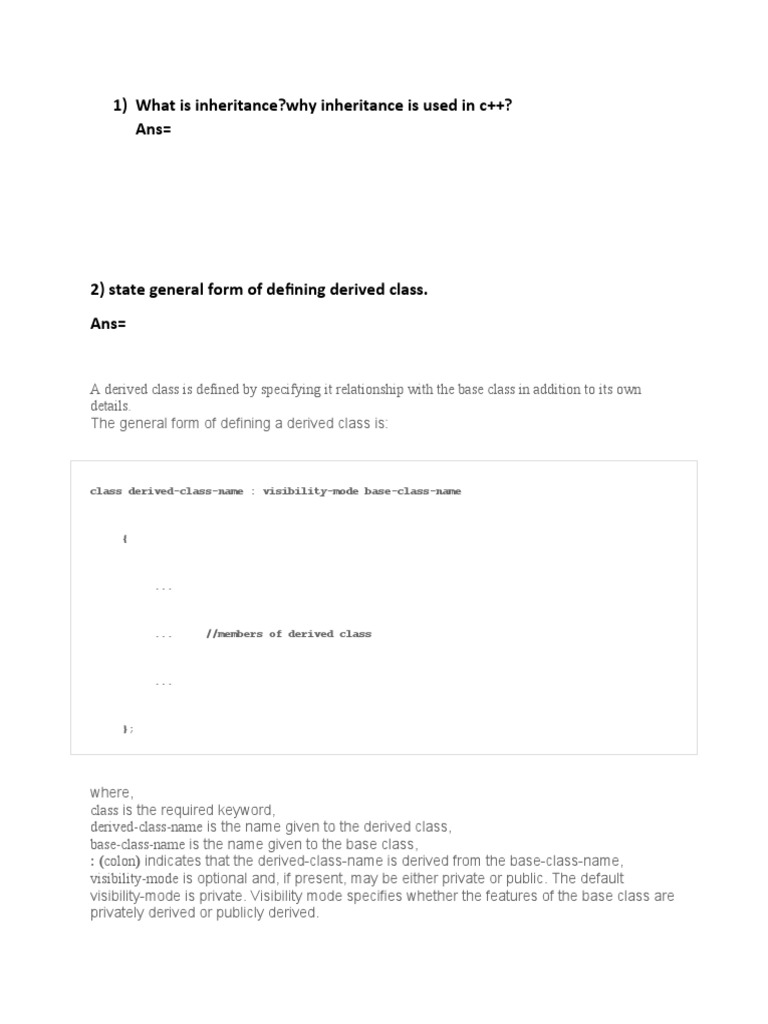 1) What Is Inheritance?why Inheritance Is Used in C++? Ans | Download ...