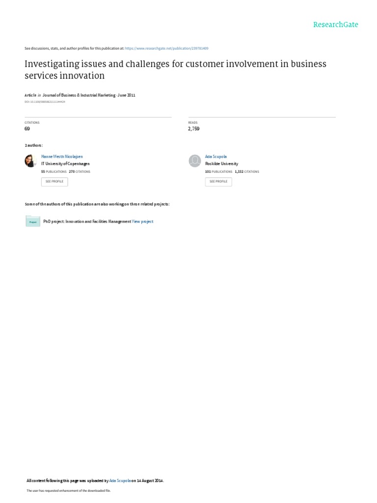 Investigating Issues and Challenges For Customer Involvement in ...