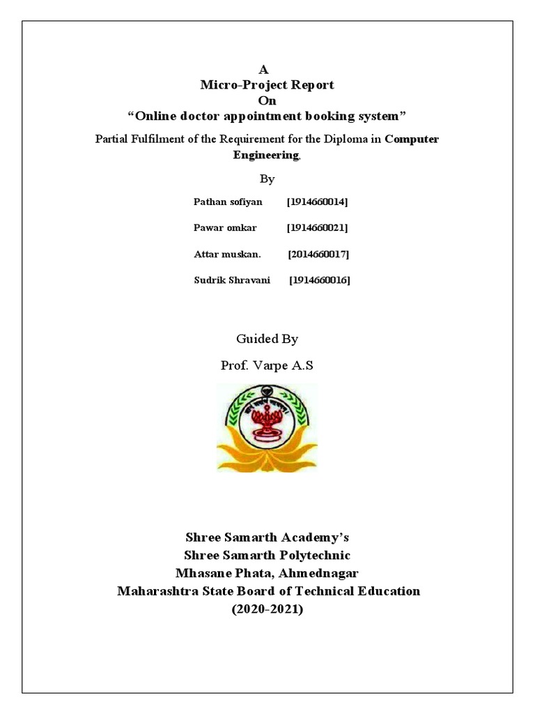 A Micro-Project Report On "Online Doctor Appointment Booking System" | PDF | System | Use Case