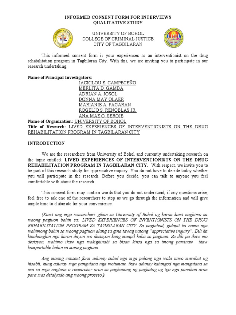 Informed Consent and Assent Form (Following URC Format) | PDF | Cognition | Inquiry