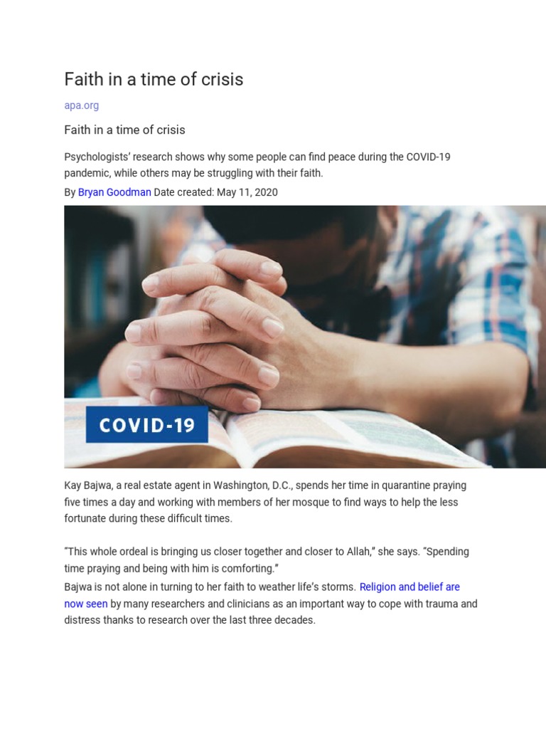 Faith in Time of Crisis | PDF | Spirituality | Faith