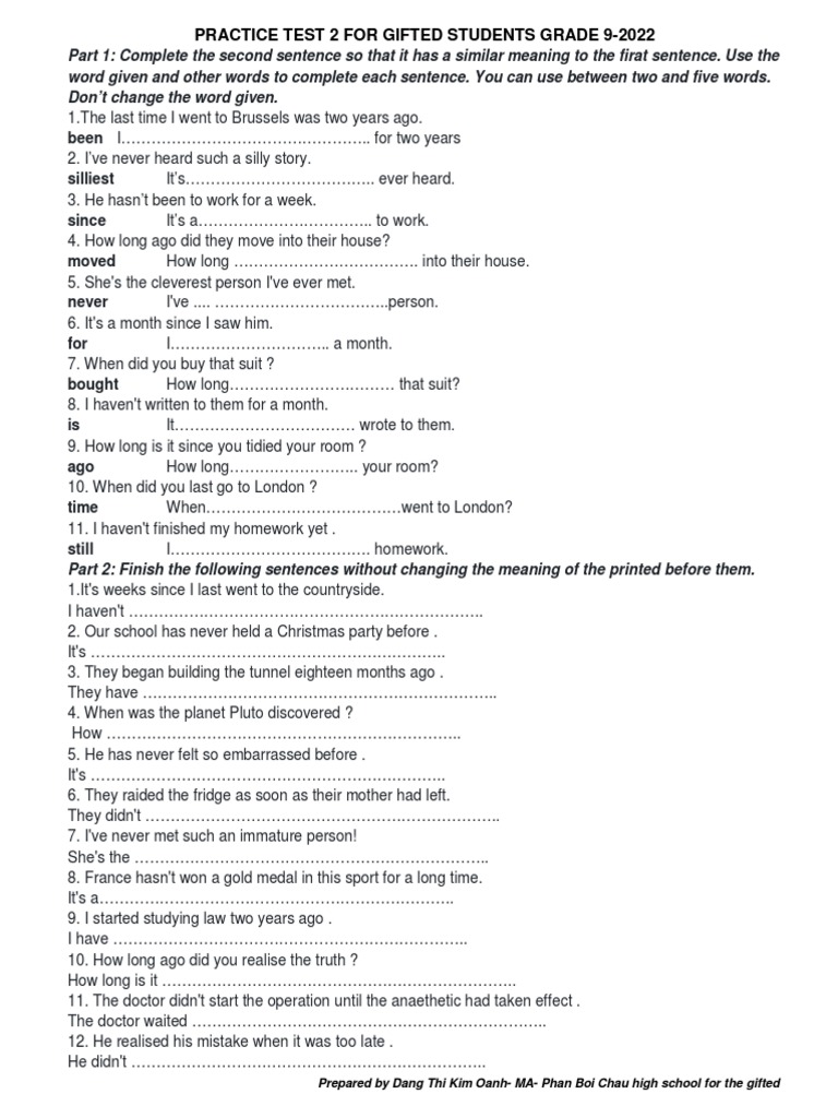 Grade 9 Gifted Student Test | PDF