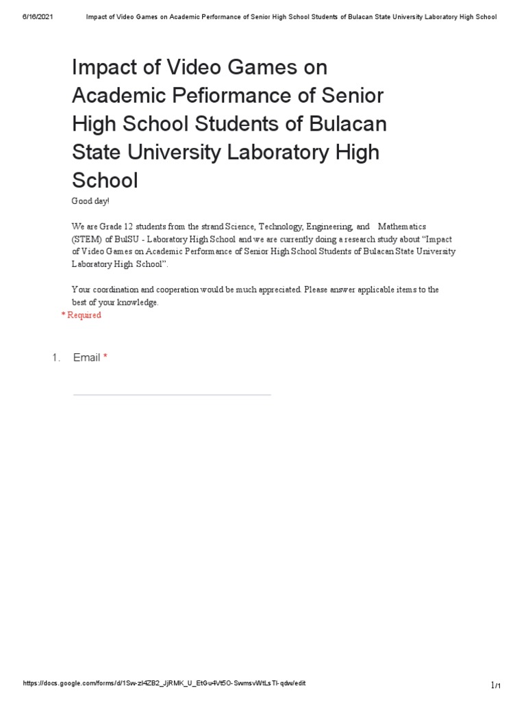 Impact of Video Games On Academic Performance of Senior High School ...