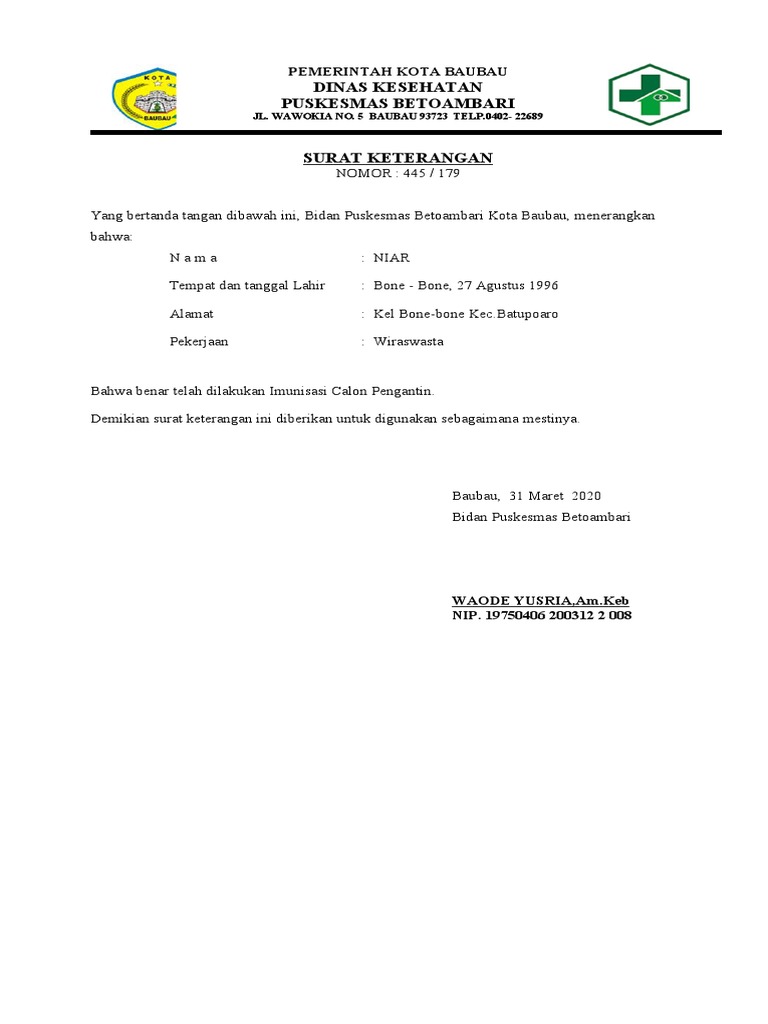 Surat Keterangan Catin | PDF