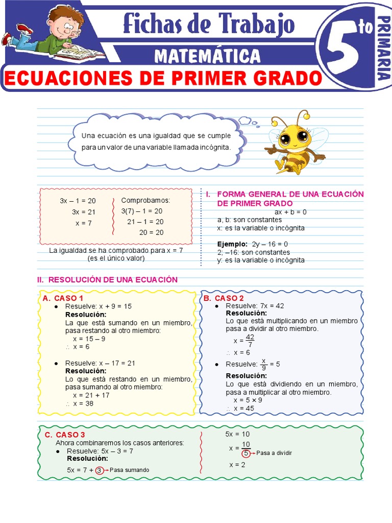 Hojas De Trabajo Imprimibles De Ecuaciones Lineales De Un Paso