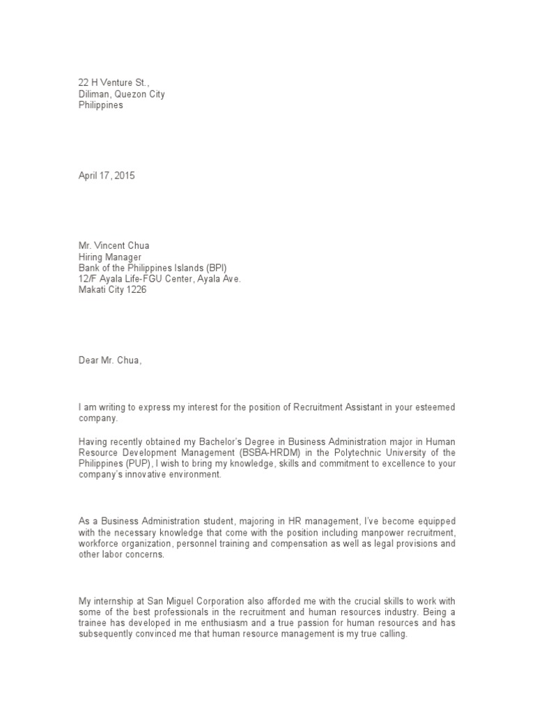 Sample Application Letter | PDF | Laboratories | Human Resource Management