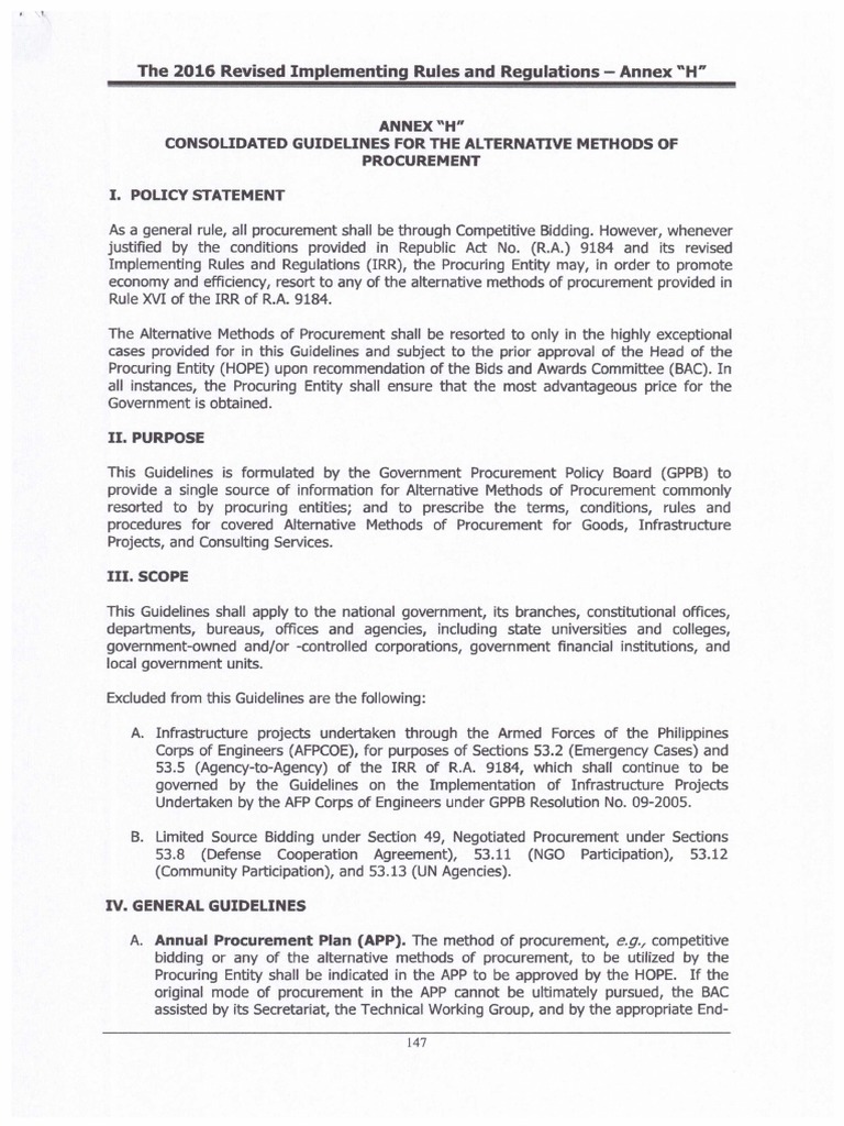 Consolidated Guidelines For The Alternative Methods of Procurement 1 | PDF