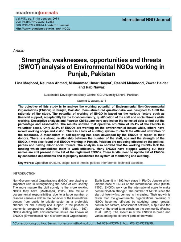 Strengths, Weaknesses, Opportunities and Threats (Swot) Analysis of ...