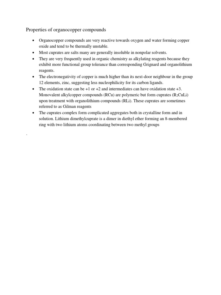 Properties of Organocopper Compounds | PDF | Science & Mathematics