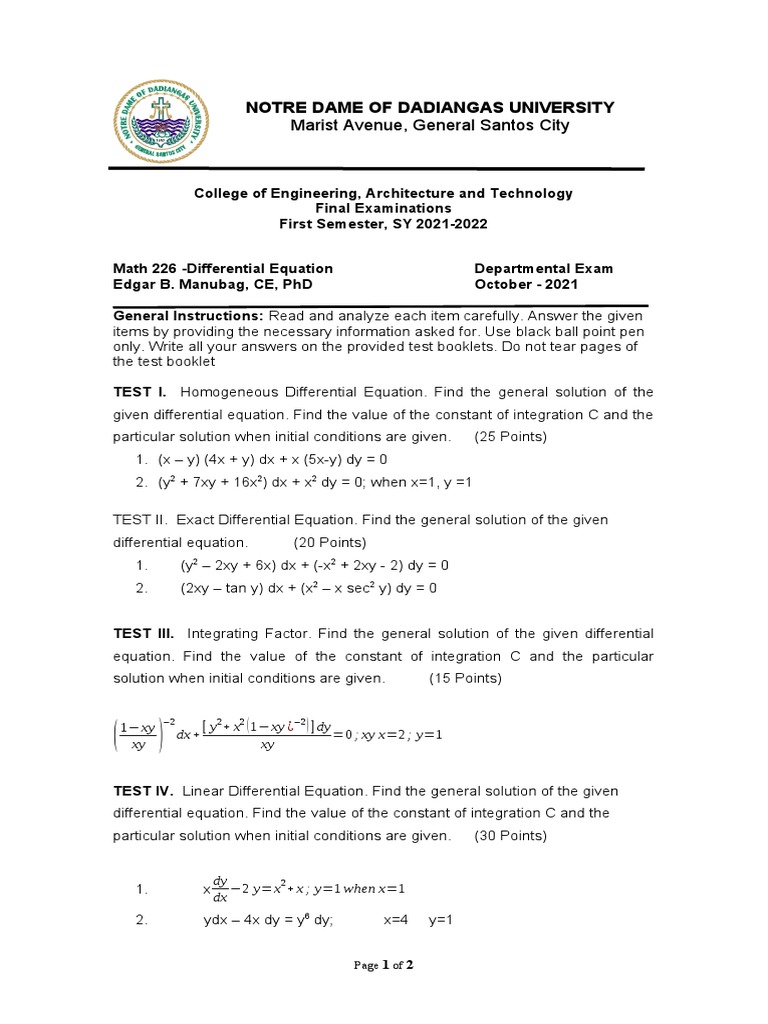 Math 226 | PDF | Ordinary Differential Equation | Equations