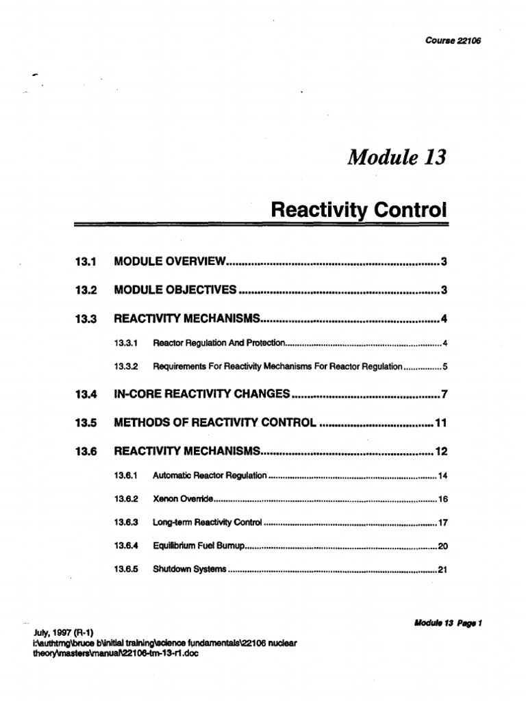 Reactivity Control: 13.1 Module Overview 3 13.2 Module Objectives 3 ...