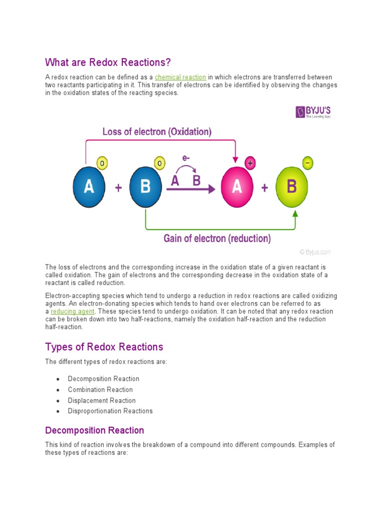 What Are Redox Reactions?: Chemical Reaction | PDF | Redox | Chemical ...