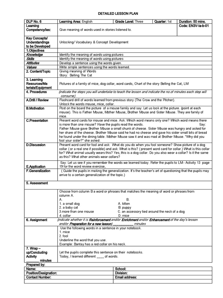 6.detailed Lesson Plan in English 3 q1 | PDF | Mouse | Education Theory