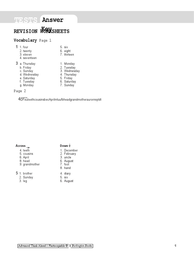 Tests: Answer Key | PDF