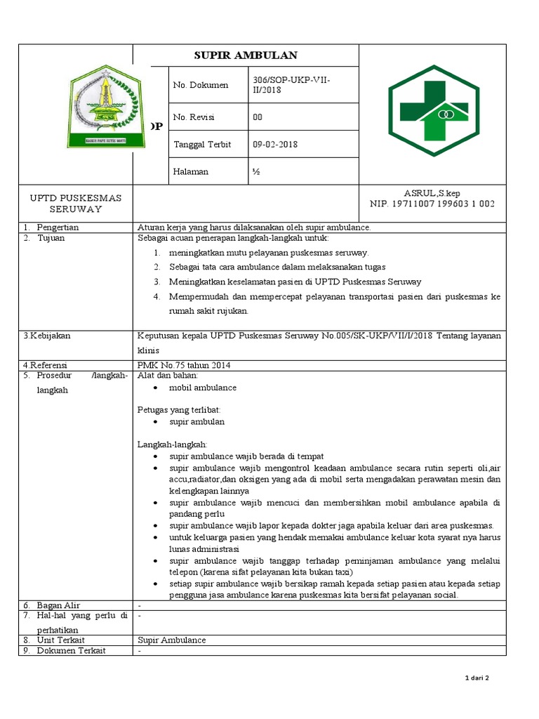 Sop Supir Ambulance | PDF