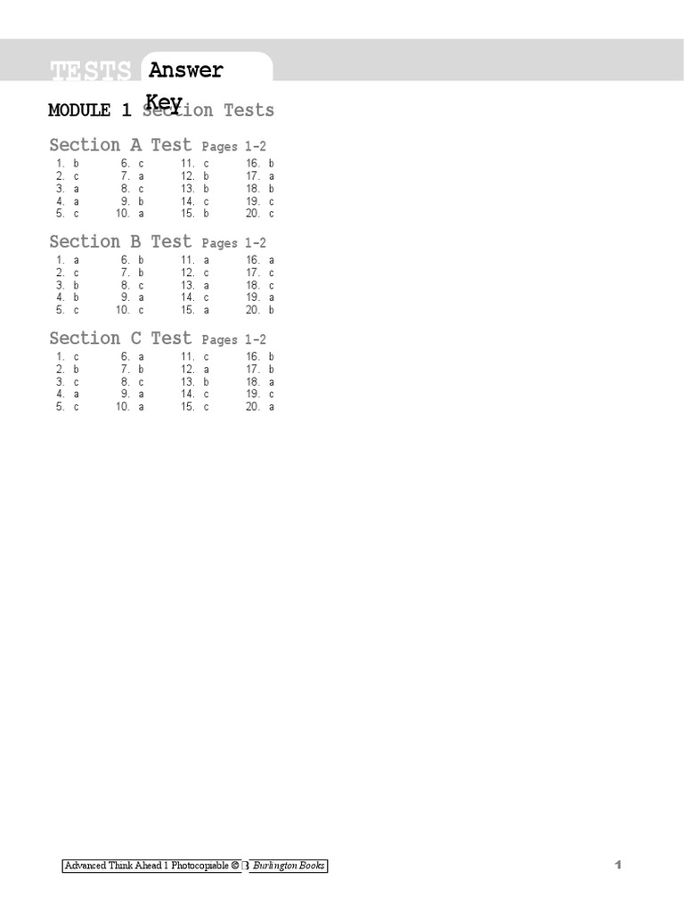 Tests: Answer Key | PDF