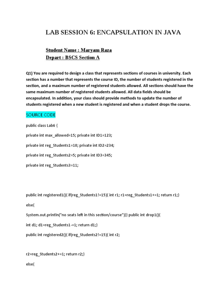 Oop Lab Session 6 | Download Free PDF | Programming | Constructor ...