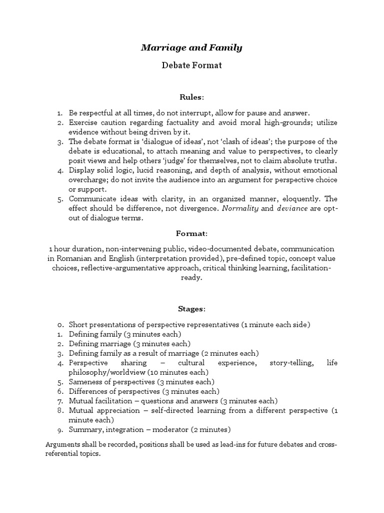 Marriage and Family Debate Format | PDF