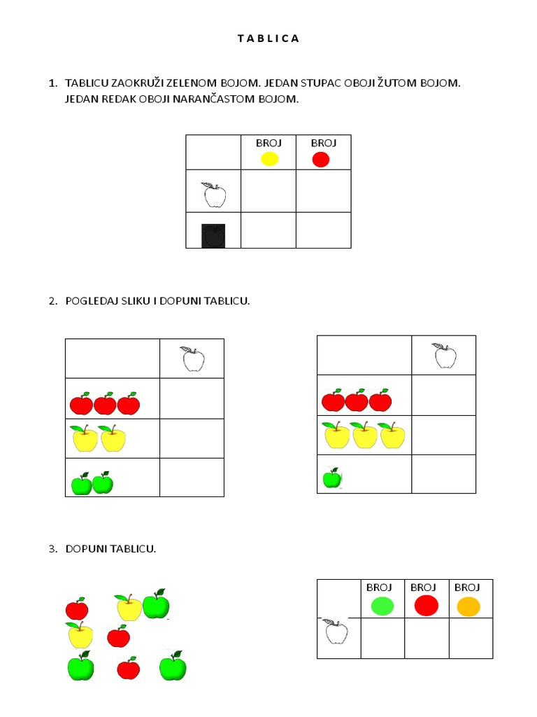 Tablicu Zaokruži Zelenom Bojom. Jedan Stupac Oboji Žutom Bojom. Jedan ...