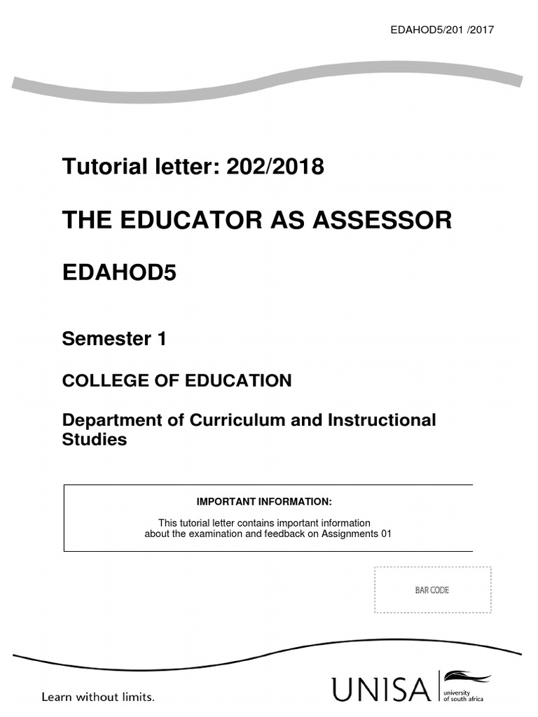 The Educator As Assessor: Tutorial Letter: 202/2018 | Descargar gratis PDF | Educational ...