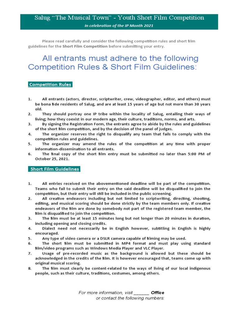 Short Film Competition Rules and Guidelines | PDF