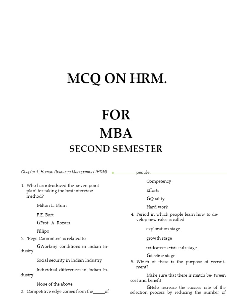 HRM MCQ Full Syllabus | PDF | Employment | Human Resource Management