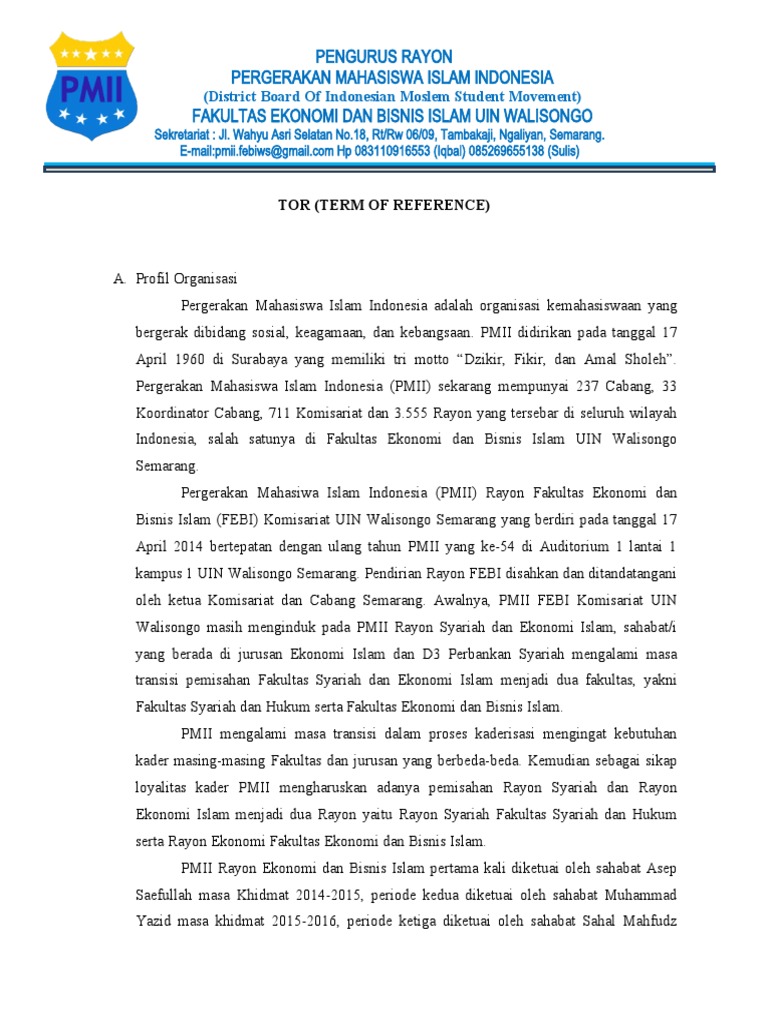 Contoh Tor Materi Dalam Kegiatan Pmii Pdf