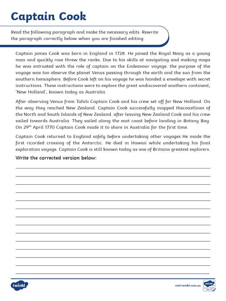 Captain Cook Proofreading Activity | PDF | James Cook | Exploration