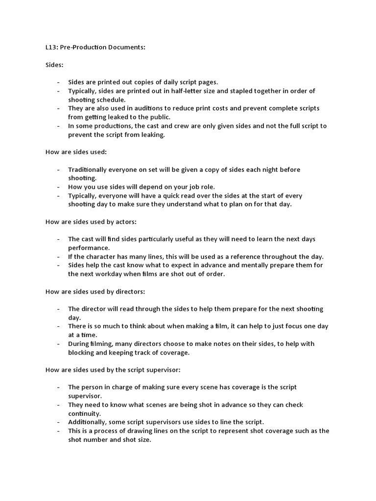 l13 - Pre-Production Documents | Download Free PDF | Filmmaking