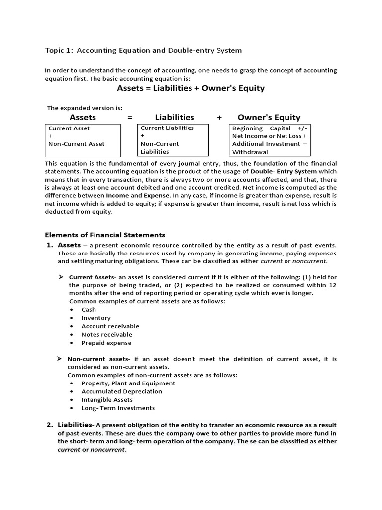 Unit I - Accounting Equation | PDF