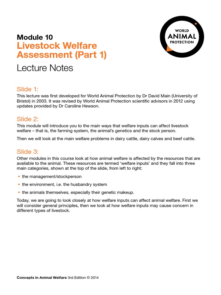 Livestock Welfare Assessment (Part 1) : Lecture Notes | PDF | Dairy ...