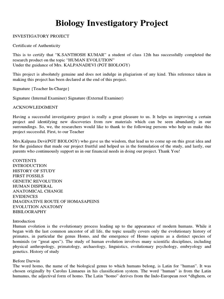 Biology Investigatory Project | PDF | Human Evolution | Homo