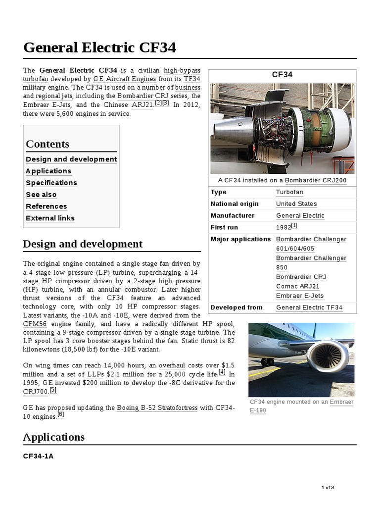 General Electric CF34 | PDF | Aircraft | Rotating Machines