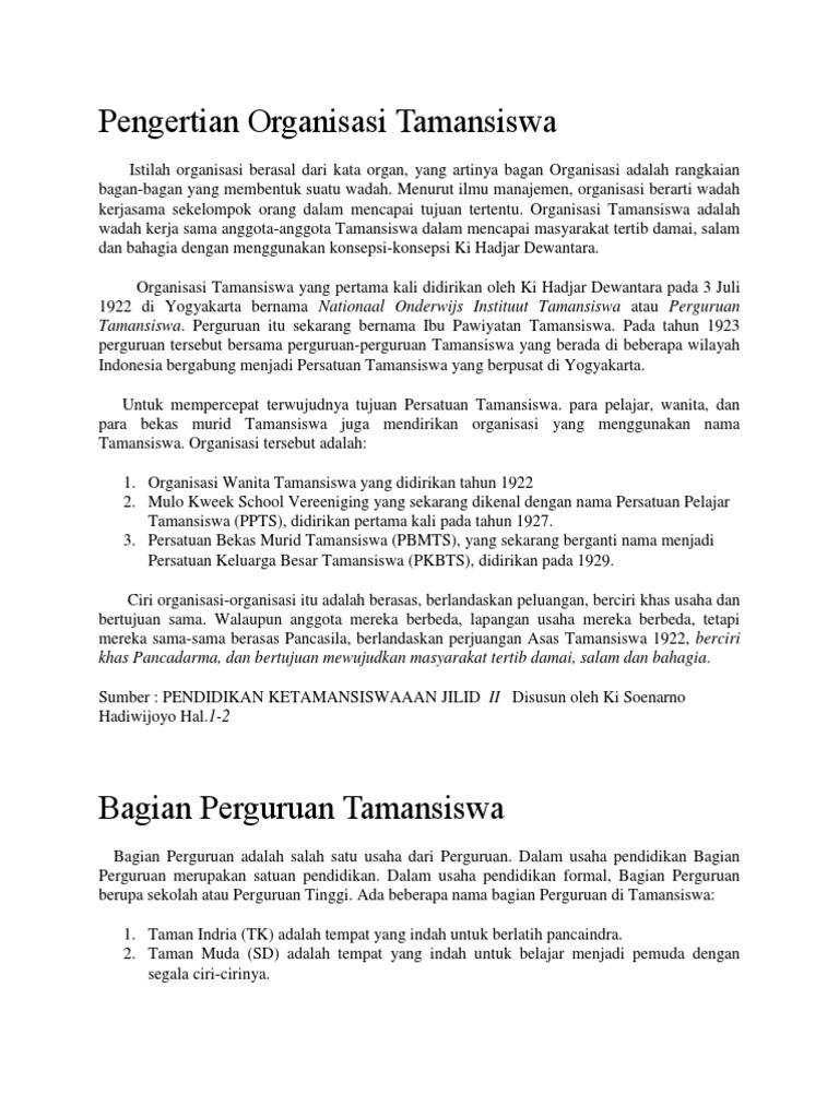 KTS1 Pengertian Bagian Tamansiswa | PDF