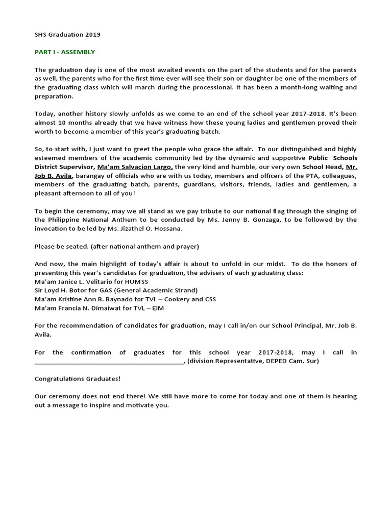 SHS Graduation 2018 | PDF | Educational Stages | Students