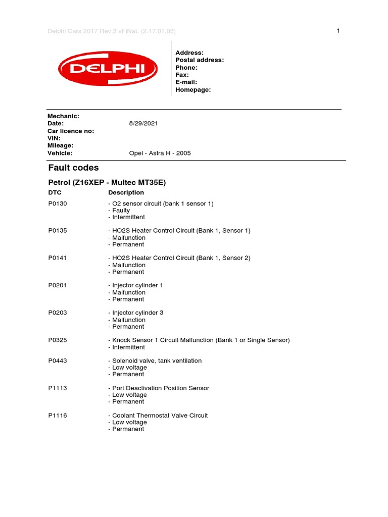 Fault Codes: Petrol (Z16XEP - Multec MT35E) | PDF