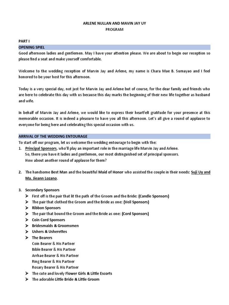 Wedding Reception Program | PDF | Wedding | Bride