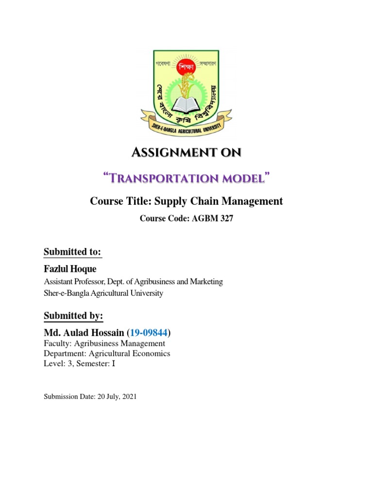 Assignment On: "Transportation Model" | PDF | Computer Science | Algorithms And Data Structures