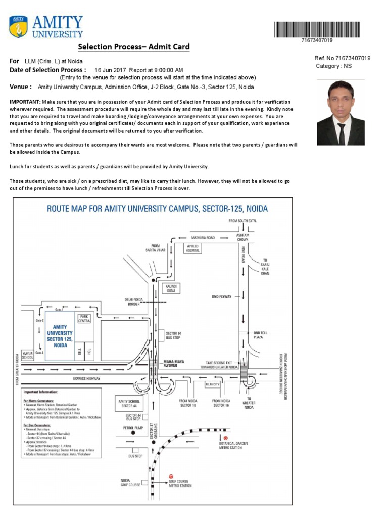 Admit Card AMITY | PDF