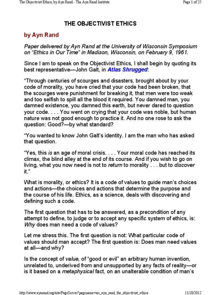 The Objectivist Ethics - Ayn Rand | PDF | Consciousness | Virtue